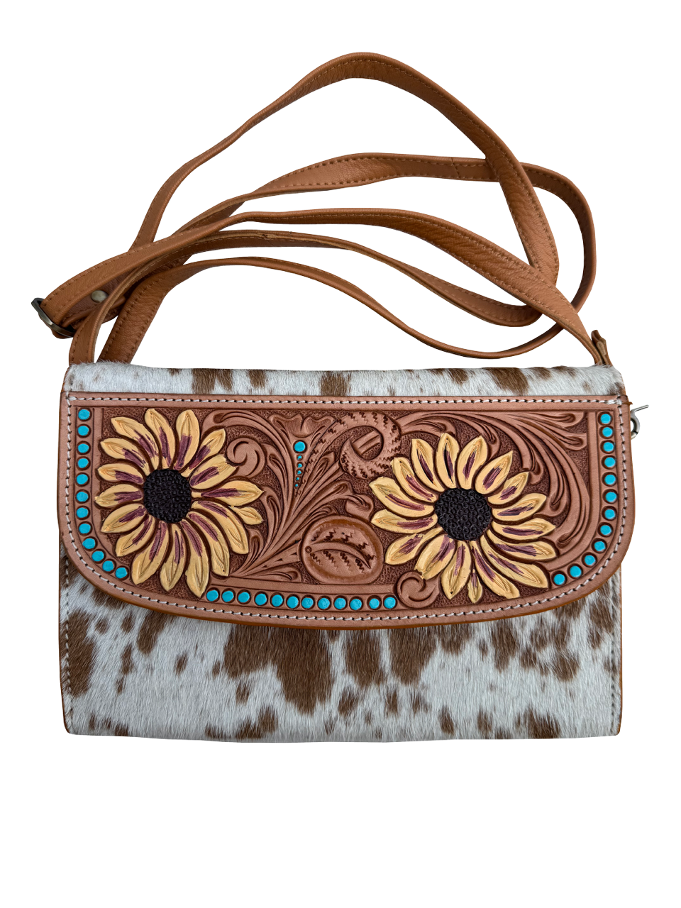 The Design Edge Cowhide Sunflower Tooling Wallet Bag - Brown AB86 ...
