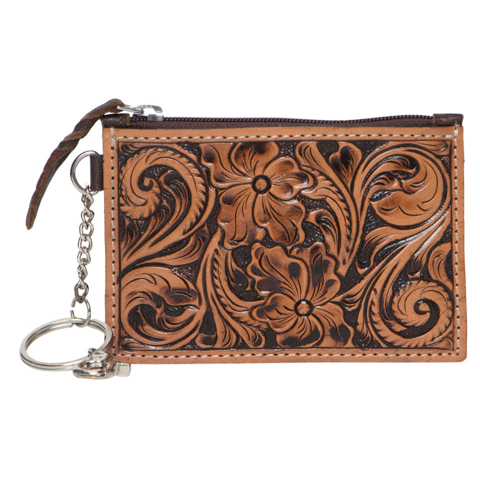 The Design Edge Tooling Leather Key Card Case - Dark Brown Leather - C ...