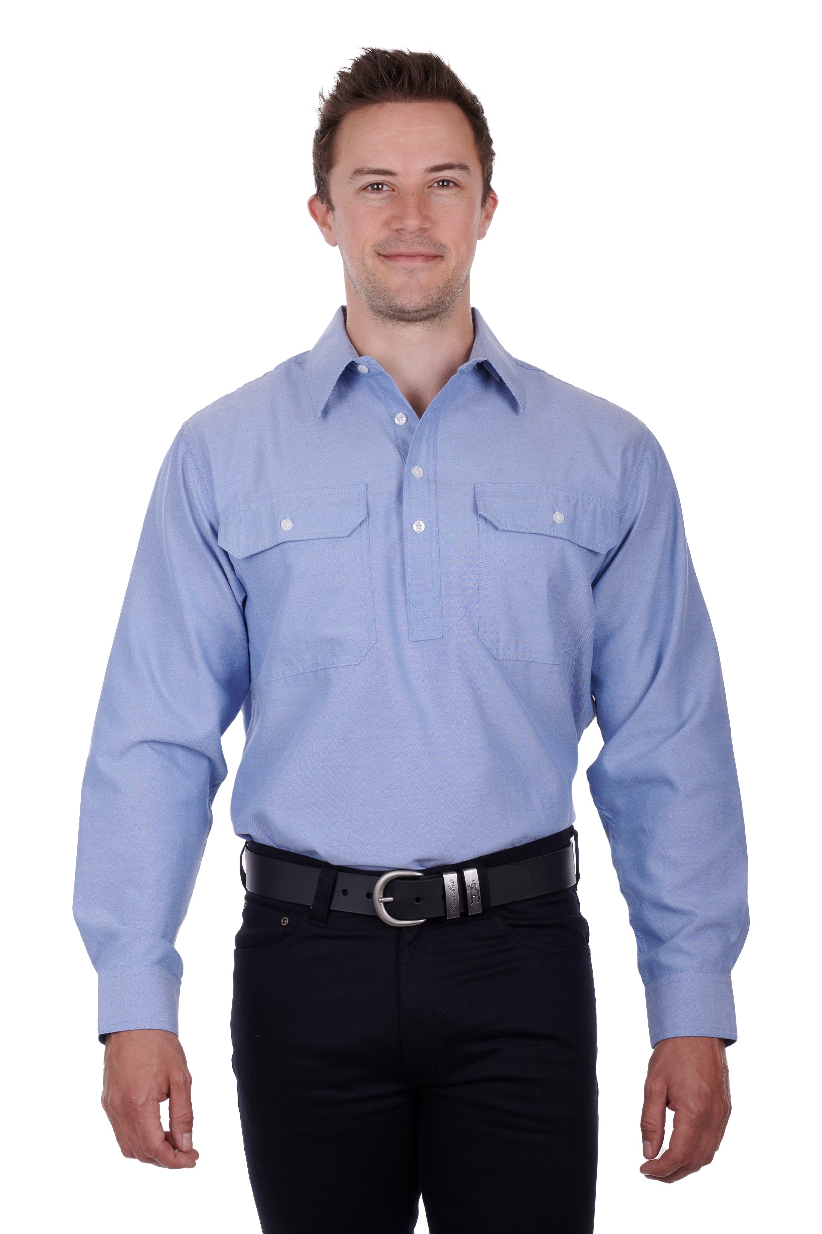 Hard Slog Mens Jackson Half Placket L/S Shirt - Blue - H3S1101182 ...