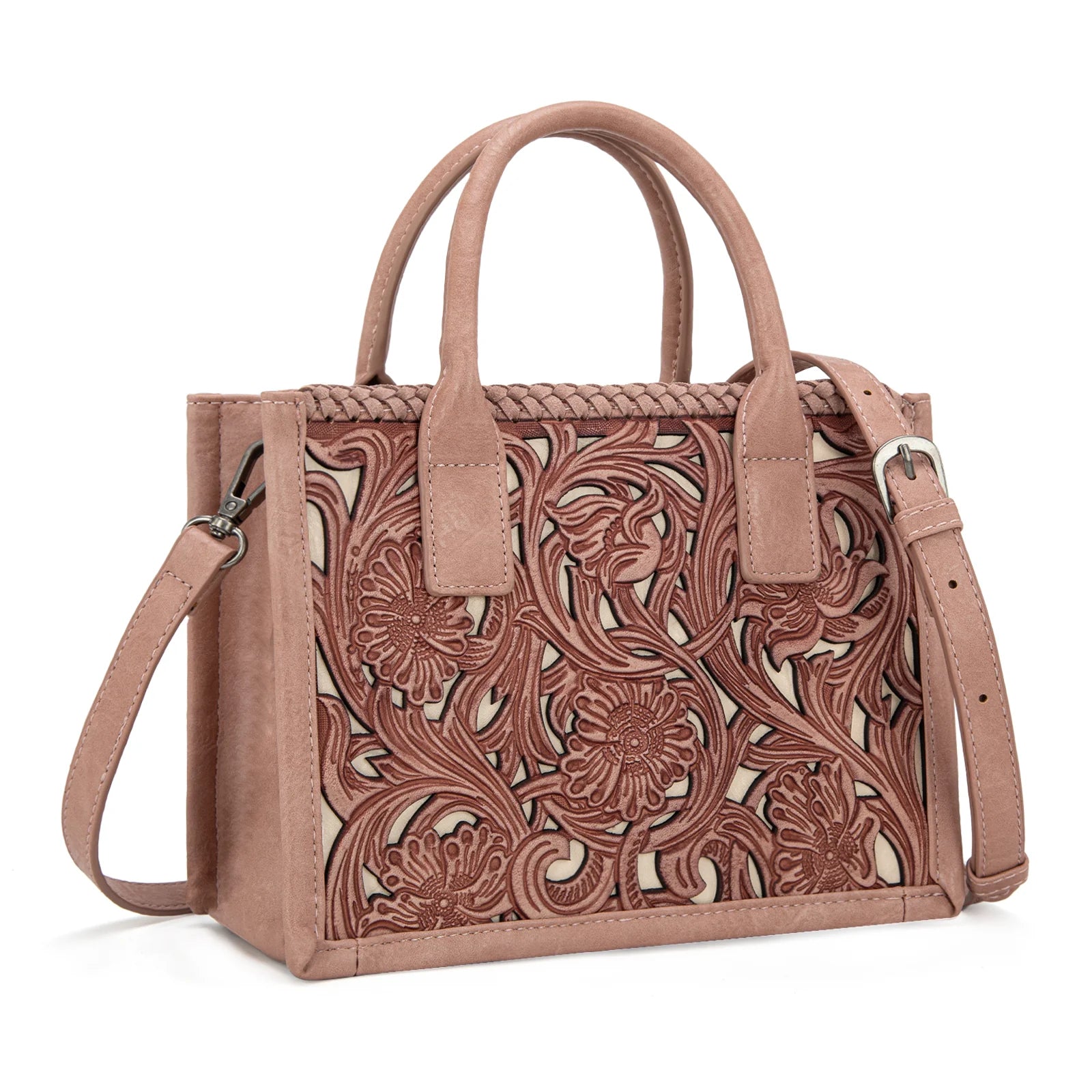 Trinity Ranch Floral Tooled Mini Tote/Crossbody Bag - Pink – Sheps ...